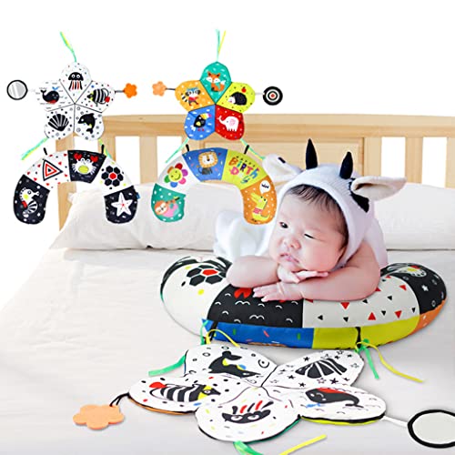 KAKIBLIN Baby Tummy Time Mat, High Contrast Newborn Foldable Playmat,Indoor Baby Gym Mat with Pillow and Teether for Baby Over 6 Months