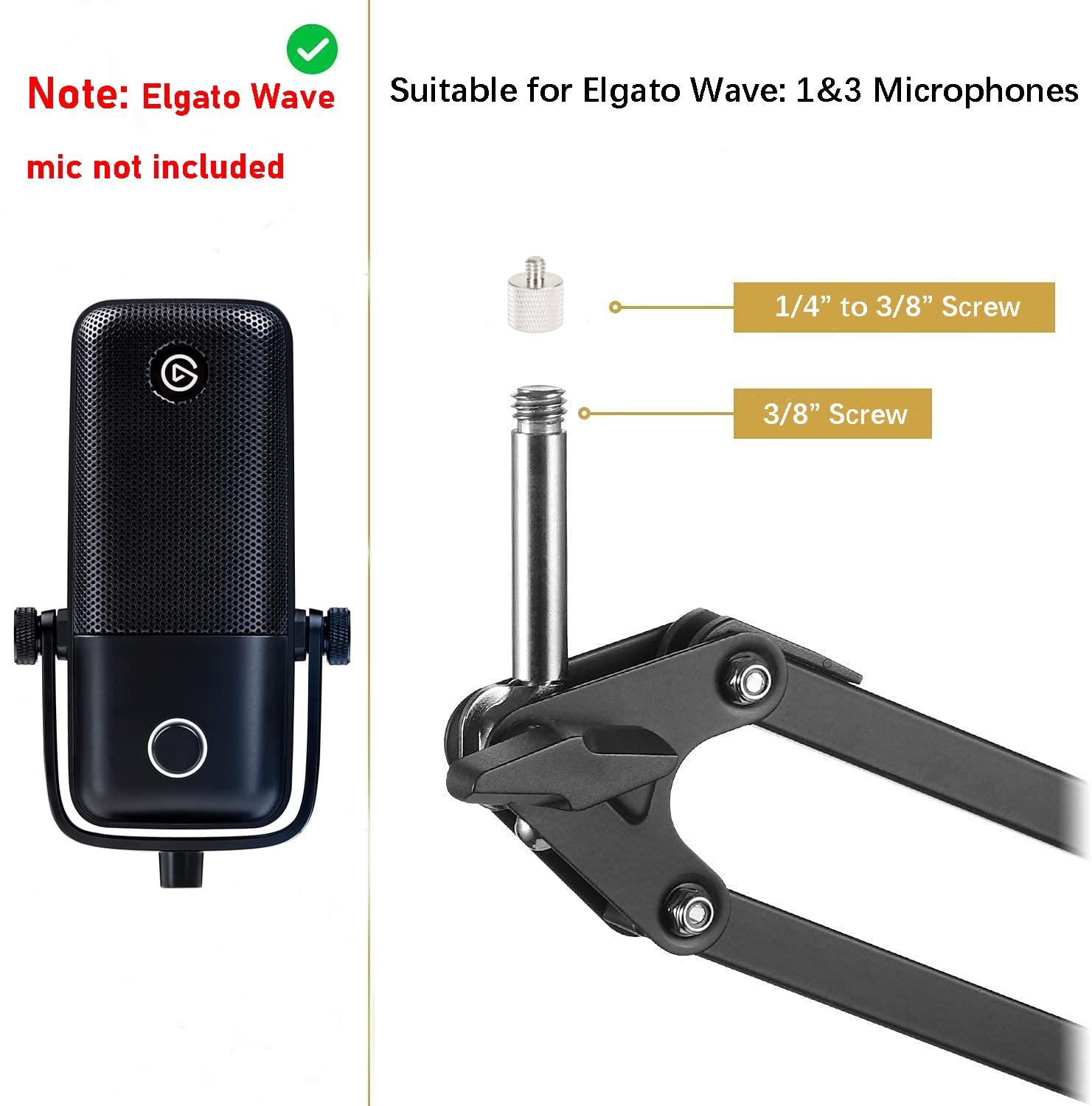 for Elgato Mic Boom Arm, Elgato Wave 3 Microphone Desk Stand, Adjustable Table Elgato Low Profile Mic Arm Compatible with Elgato Series Microphone.