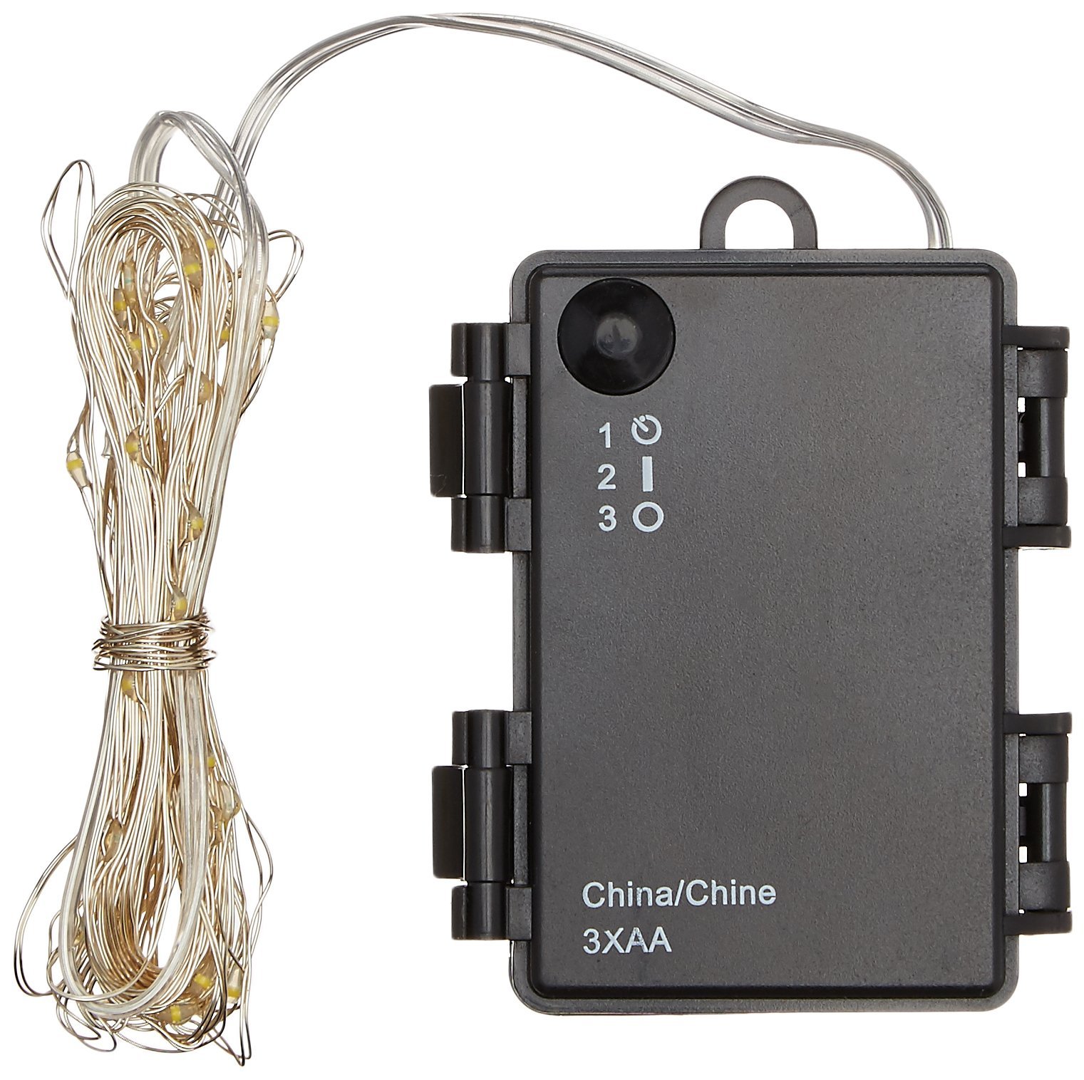 Gerson 38624-60 Light 20' Silver Wire Warm White Battery Operated Outdoor LED Micro Miniature Christmas Light String Set with Timer
