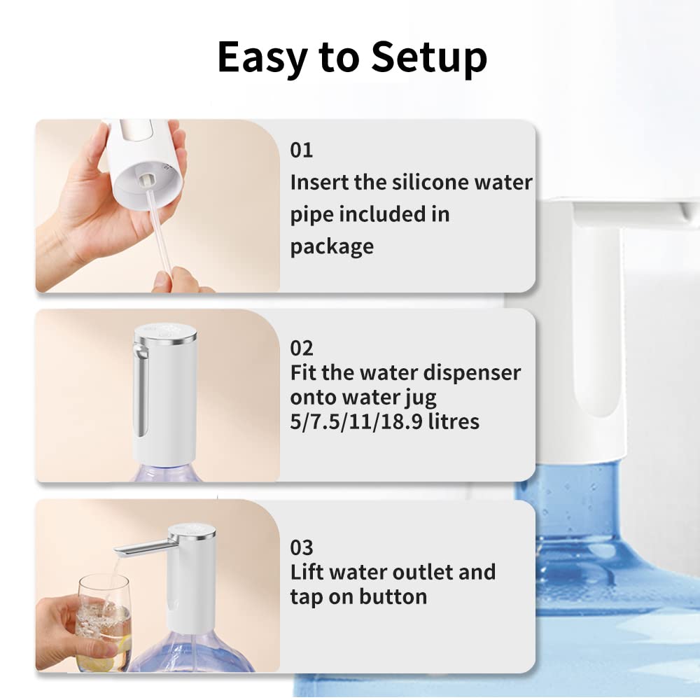 Dual-Purpose Desktop Water Bottle Dispenser with Automatic Measures, Foldable Portable Electric Water Bottle Pump for 5 Gallon & Universal Bottles, USB-C Charging