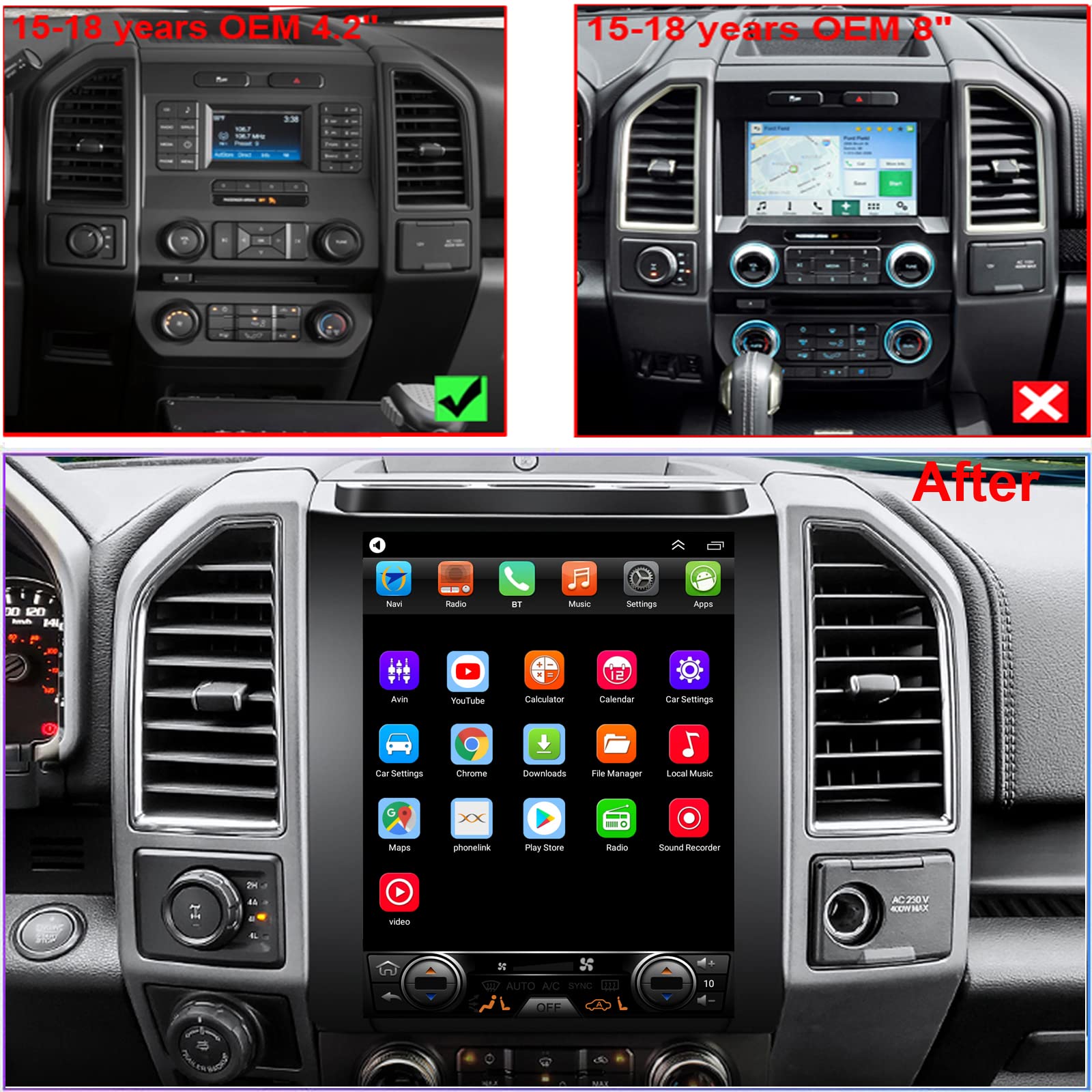 for Ford F150 Radio Upgrade 2015 2016 2017 2018 Android 10 Stereo Navigation 12.1inch Touch Screen 4GB+64GB Wireless Carplay 4G LTE WiFi Free Camera