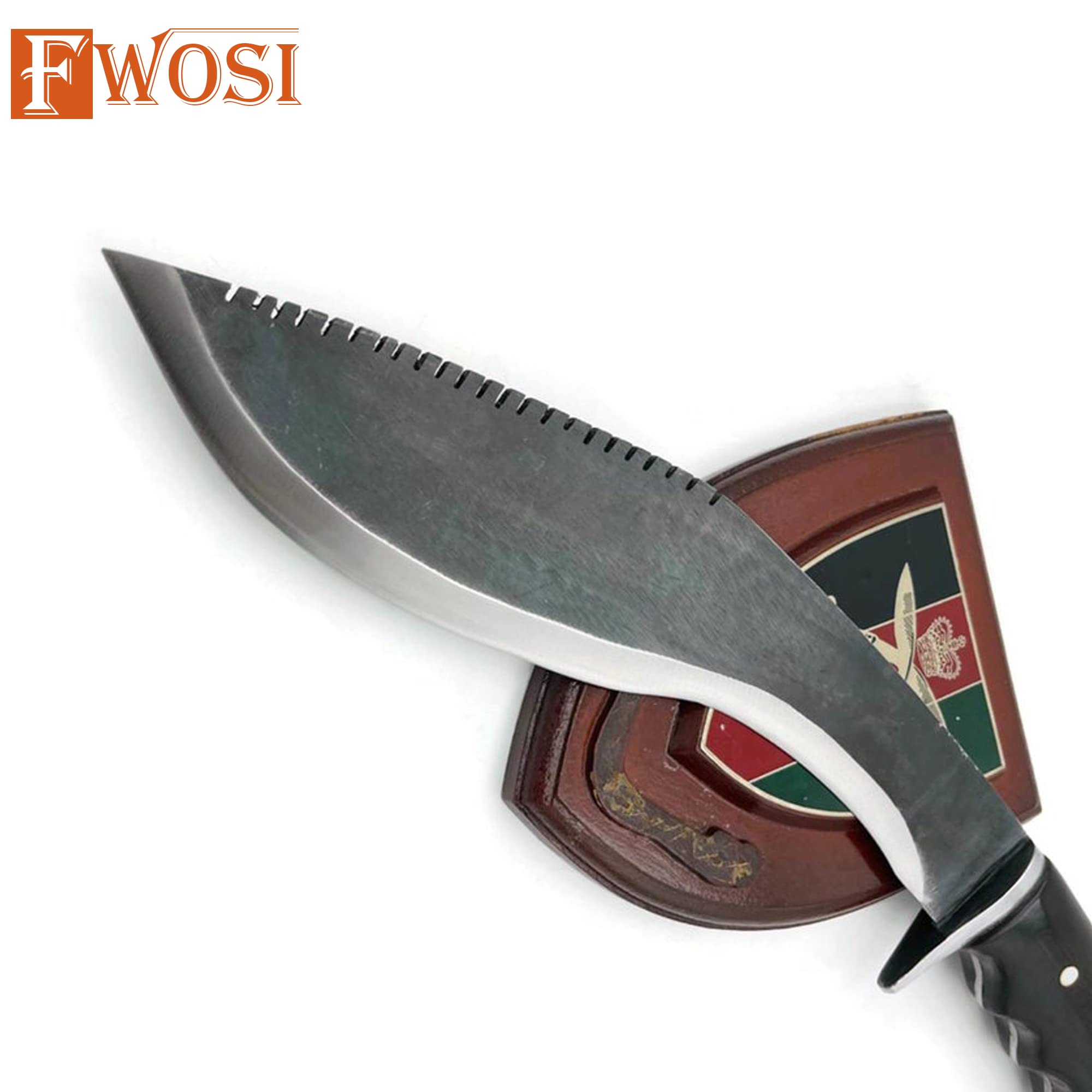 Fwosi Kukri Blade - 13-Inch Fixed Blade Knife, Gorkha Khukuri or Military Kukri - Carbon Steel Blades & Wooden Handle - Plus Leather Sheath with Belt Loop
