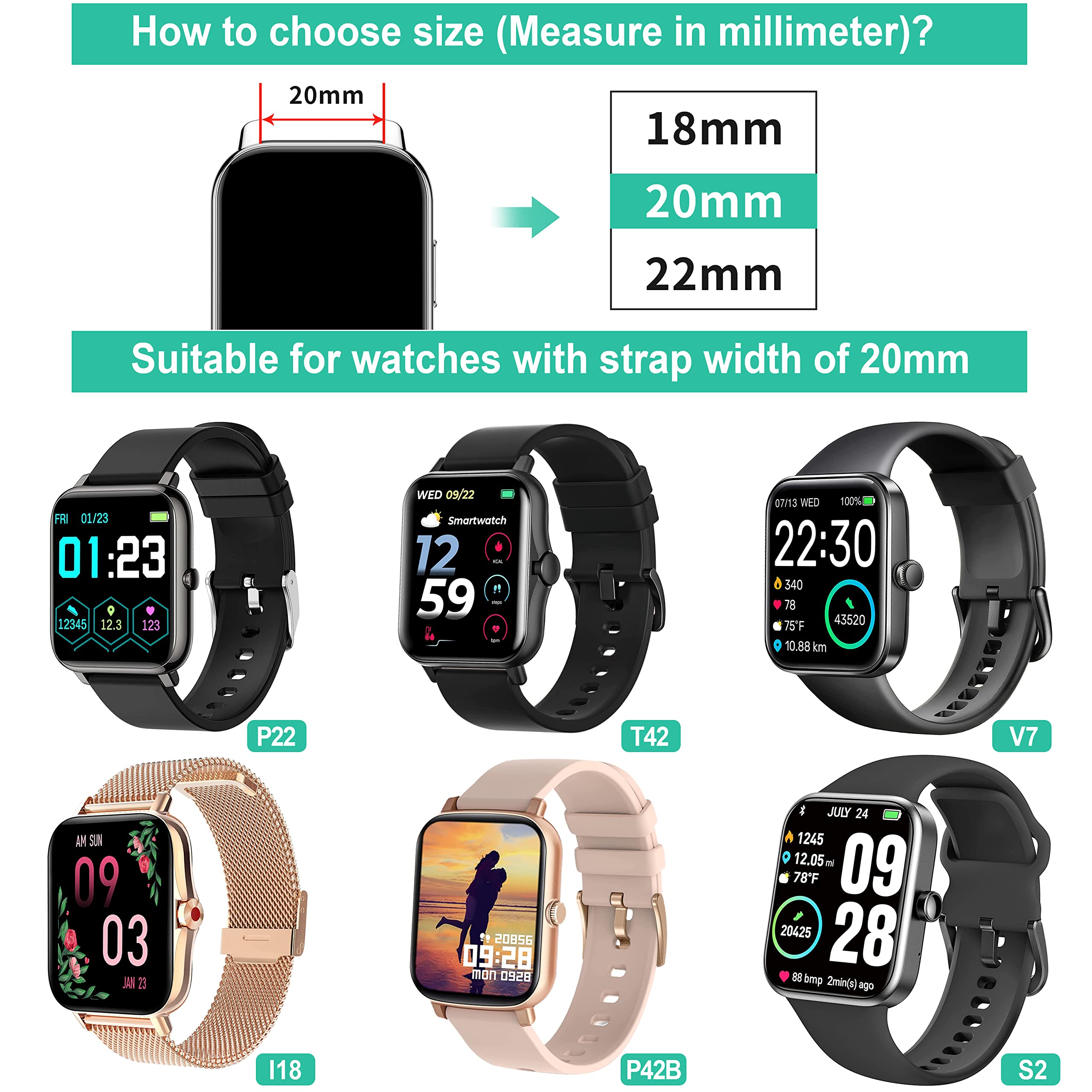 KALINCO Smart Watch, Fitness Tracker with Heart Rate Monitor, Blood Pressure, Blood Oxygen Tracking and 2-Pack Smart Watch Replacement Bands for P22