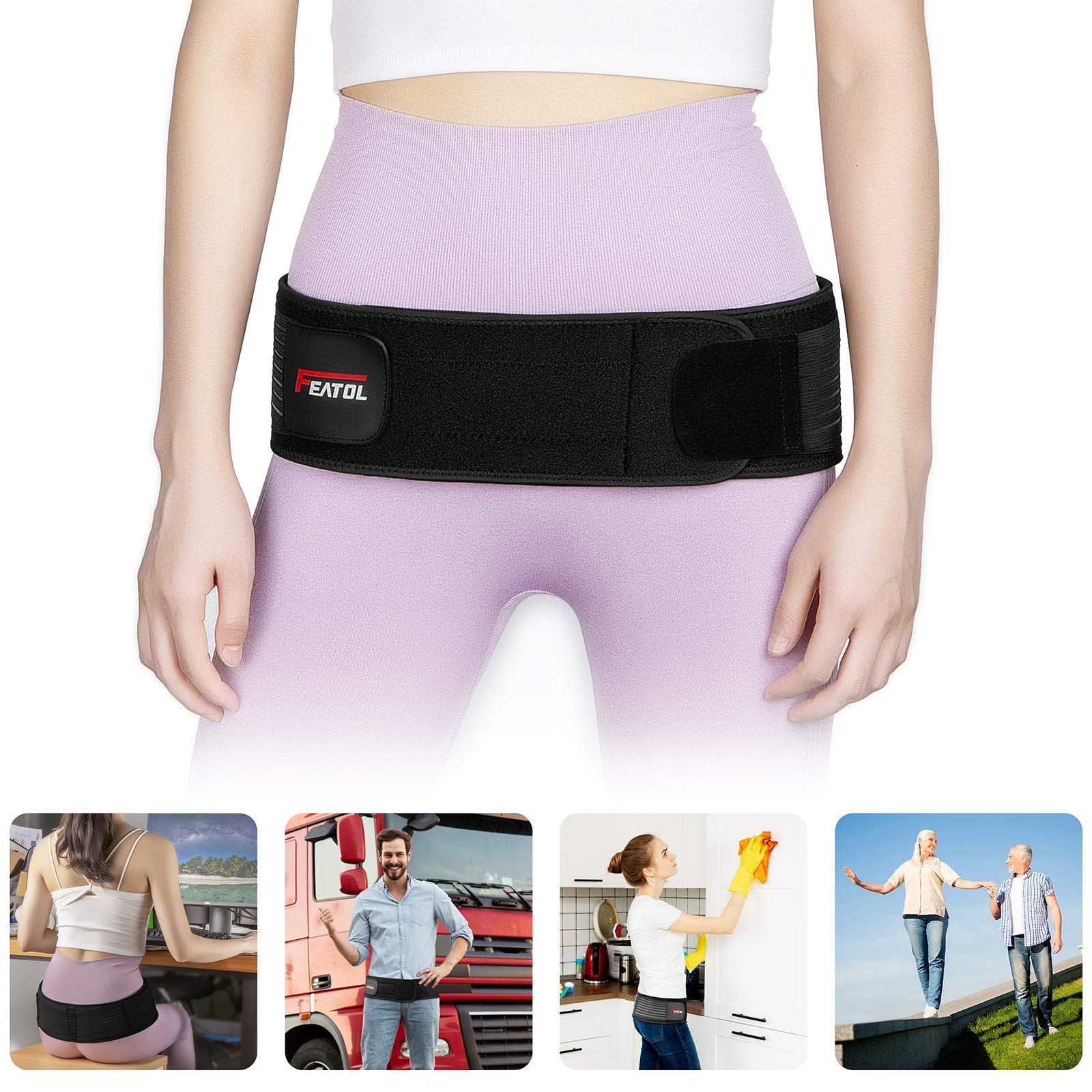 FEATOL Sacroiliac Hip Belt-Si Joint Belt For Women And Men For Alleviates Sciatic, Pelvic, Lower Back, Leg And Sacral Nerve Pain, Stabilize Si Joint Brace Trochanter Belt (Medium )