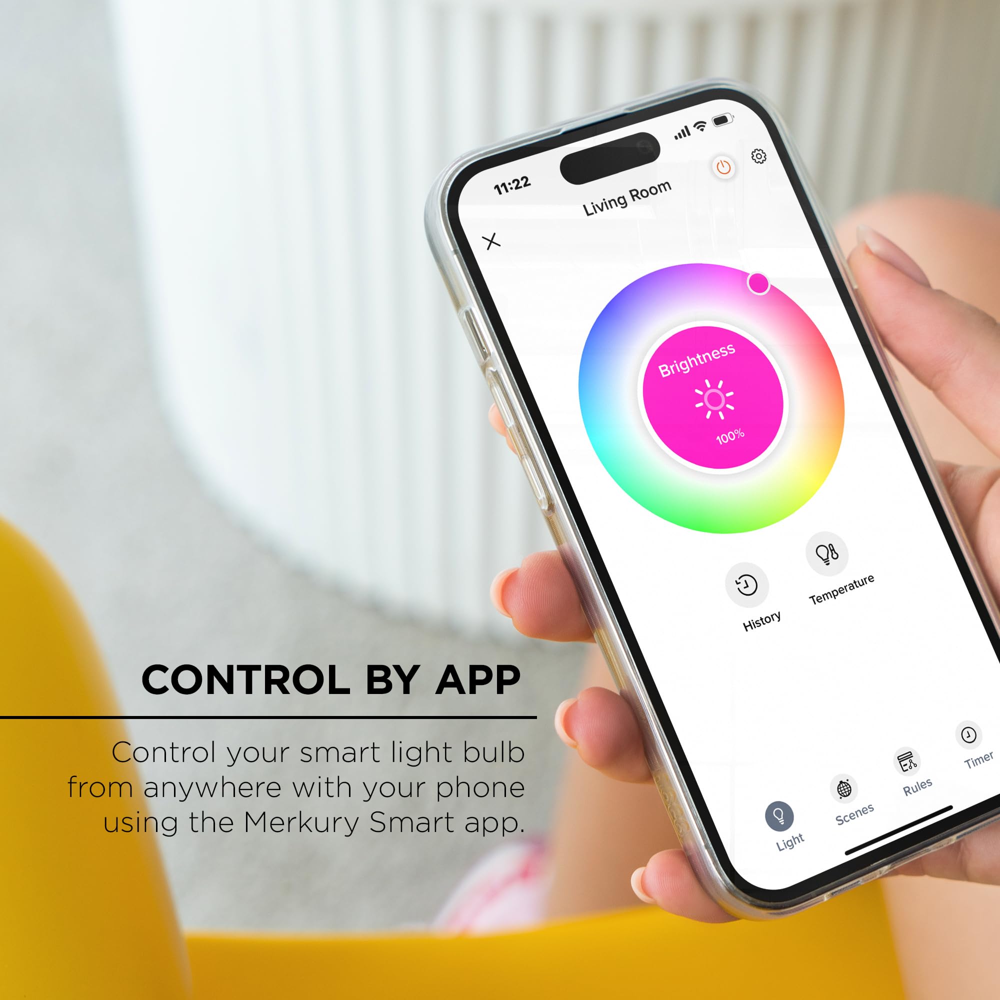 Merkury Smart Light Bulbs, 800 Lumen, WiFi RGBWW Color Changing LED Bulbs, Compatible with Alexa & Google Home, Dimmable Multicolor A19 Bulbs, No Hub Required, 6-Pack