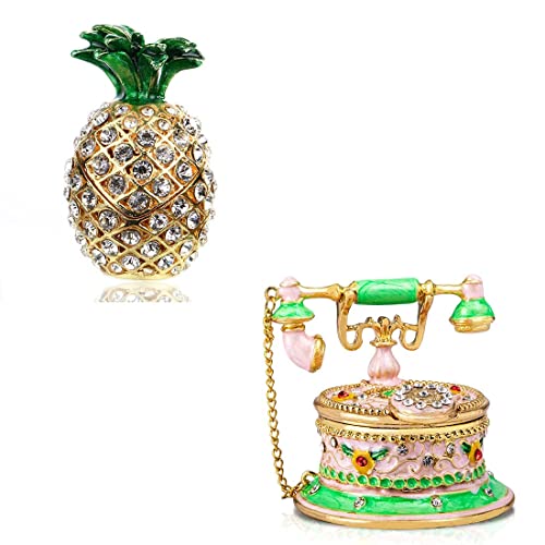 YU FENG Pineapple and Telephone Figurine Trinket Box Hinged Collectible