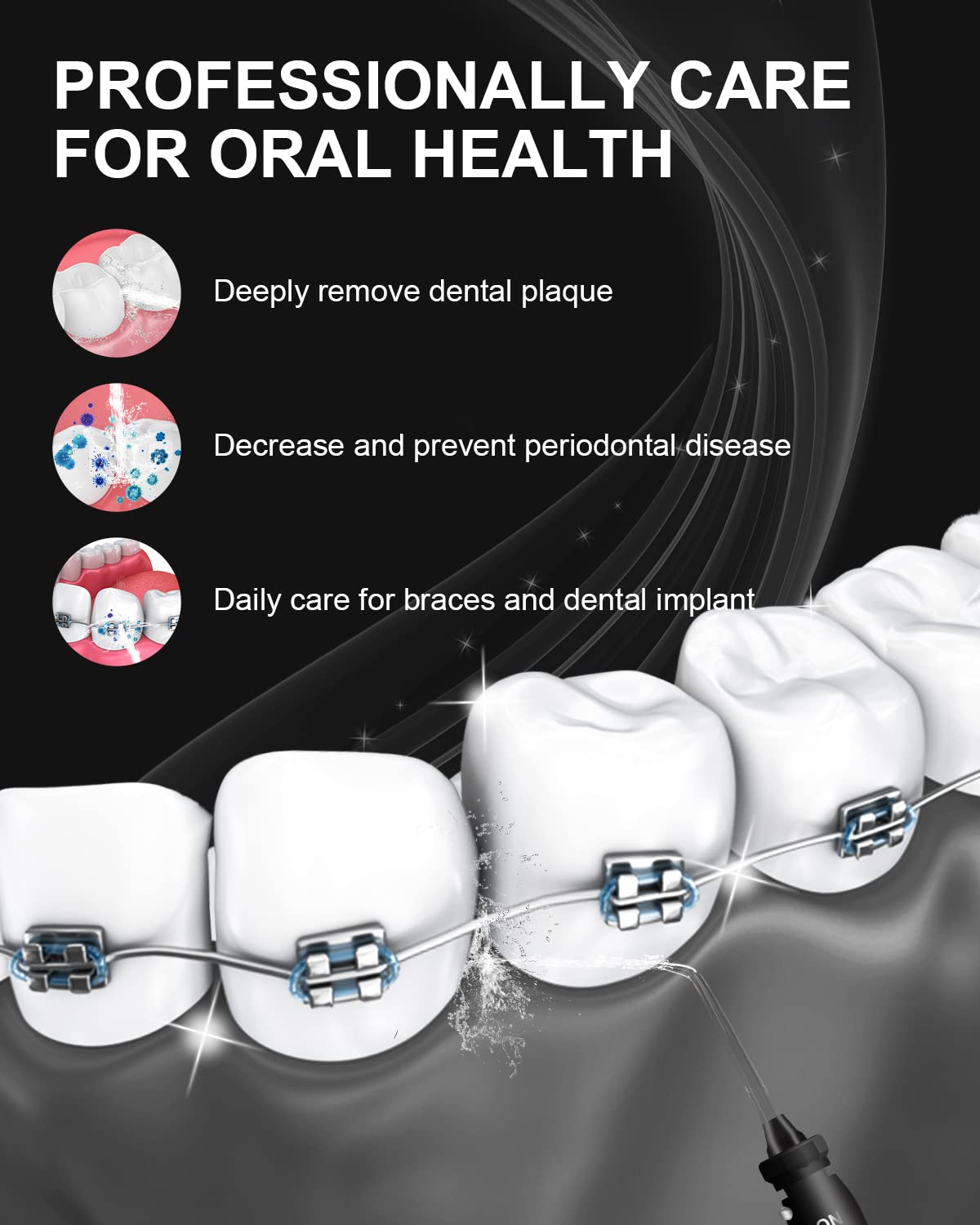 MySmile 1000ML Countertop Water Dental Flosser Teeth Cleaner, Teeth Whitening Kit with 28X Teeth Whitening Strips 14 Treatments(1Pcs Countertop Water Dental Flosser+1Pcs Light + 14 Sets Strips)