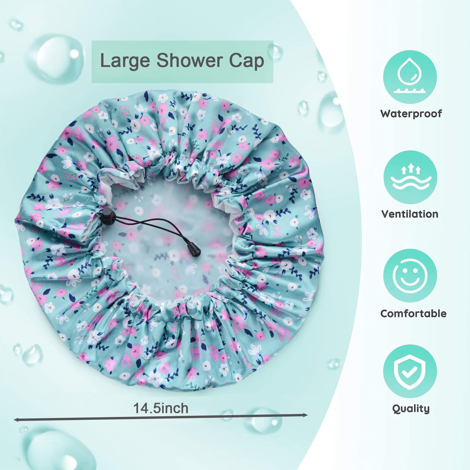Luvruitaky 2PCS Shower Caps for Women Reusable Waterproof Adjustable Reusable Large Shower Cap Double-Layer Waterproof Bathing cap for Long Hair