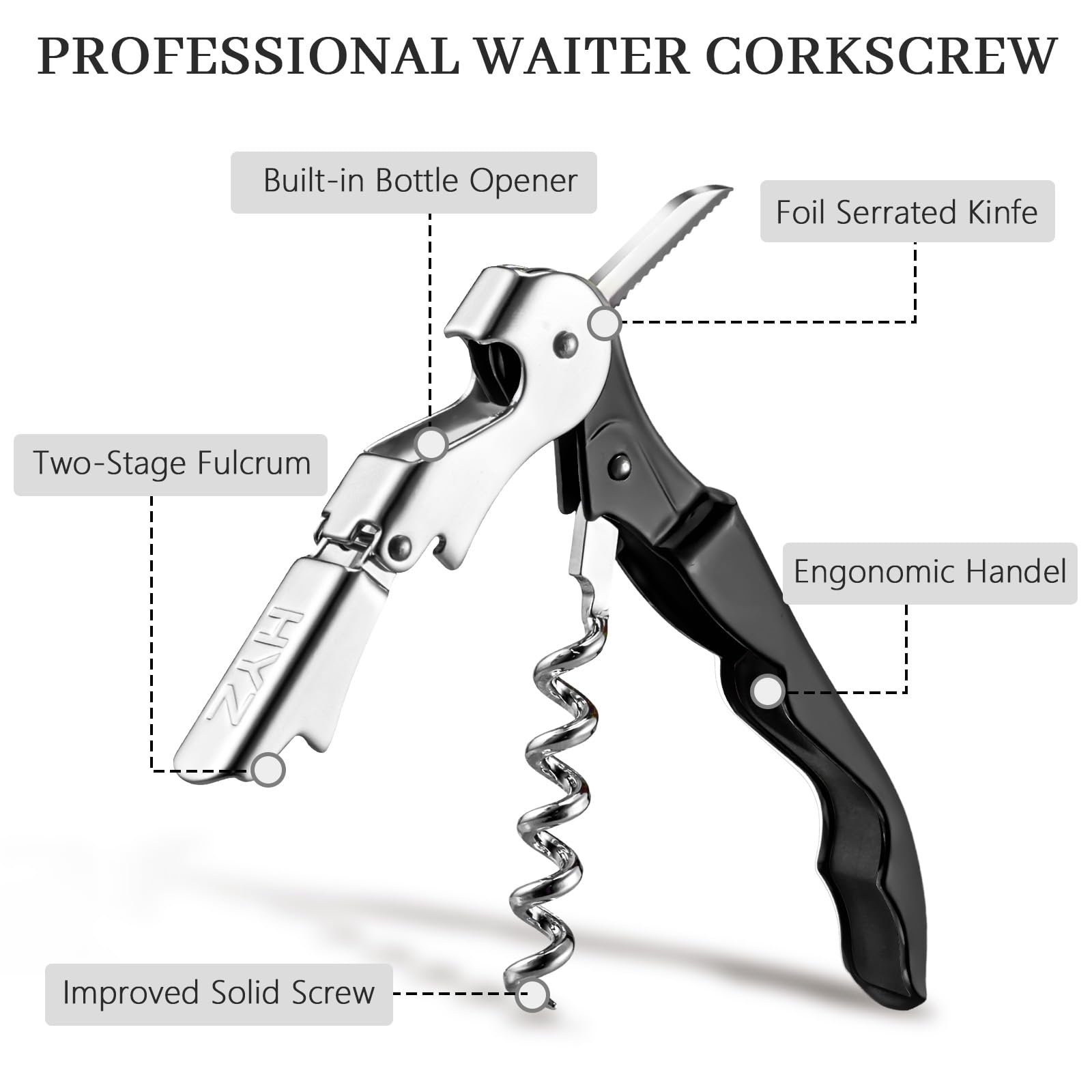 HYZ 4-Pack Wine Opener Waiter Corkscrew, Professional Wine Key for Servers, Bartender with Foil Cutter, Manual Wine Bottle Opener Double Hinged (Dark Green, Rosy, Orange,Blue)