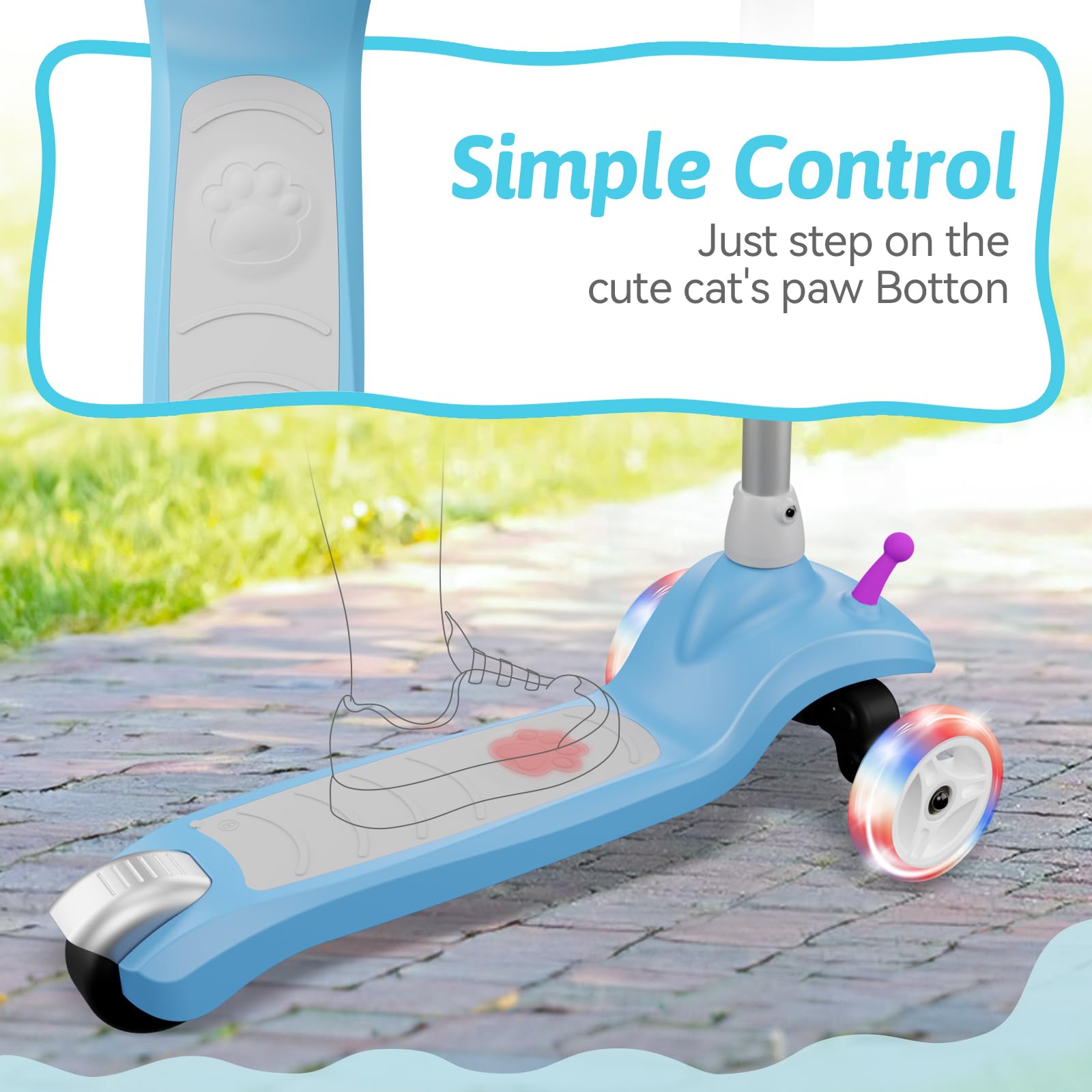 Electric Scooter for Kids Gobazaar, LED Light-up Wheels, 3 Height Adjustable, C-Shaped Handle, Lean-to Steer Design, 3 Wheel Scooter for Kids 2-10Y, Best Children's Gifts