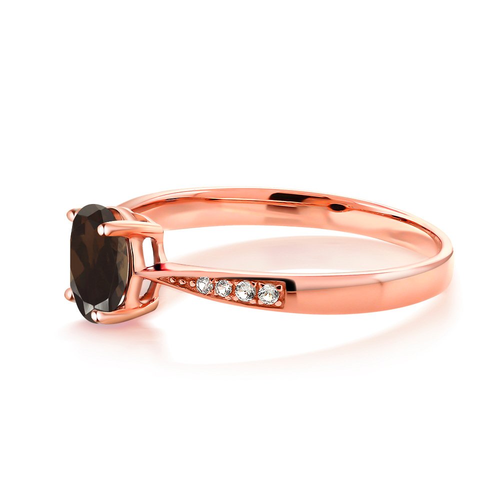 Gem Stone King 10K Rose Gold Brown Smoky Quartz and White Diamond Engagement Ring For Women (0.81 Cttw, Gemstone Birthstone, Oval 7X5MM, Available In Size 5, 6, 7, 8, 9)