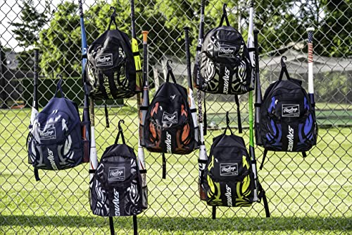 Rawlings Savage Youth Baseball Bag - Kids Bat Bag β Durable Baseball Backpack β Holds Two Bats β Includes Hook to Hang on Fence - Black/Volt