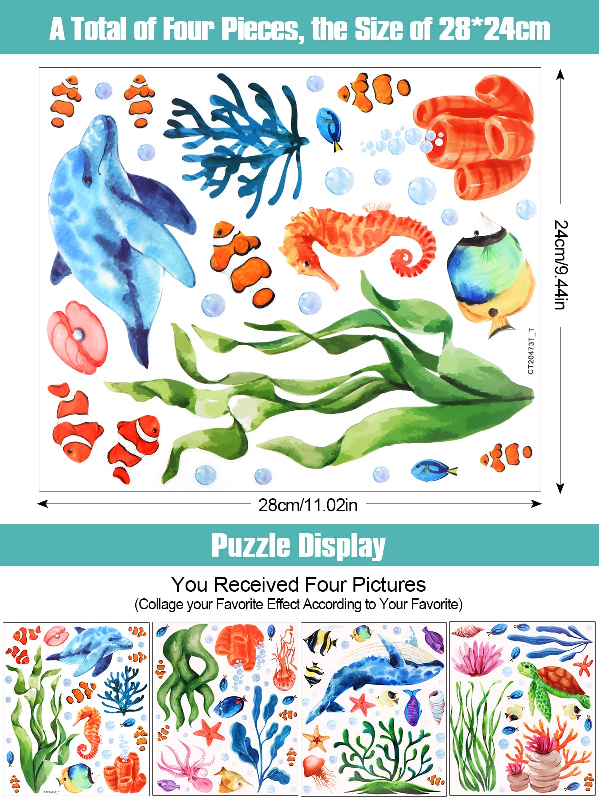 Kalolary Under The Sea Wall Decals Sea Turtle Whale Dolphin Starfish Wall Stickers 3D Coral Reef Ocean Grass Bubbles Wall Decals Wall Decoration for Wall Corner Nursery Room Children Bedroom Bathroom
