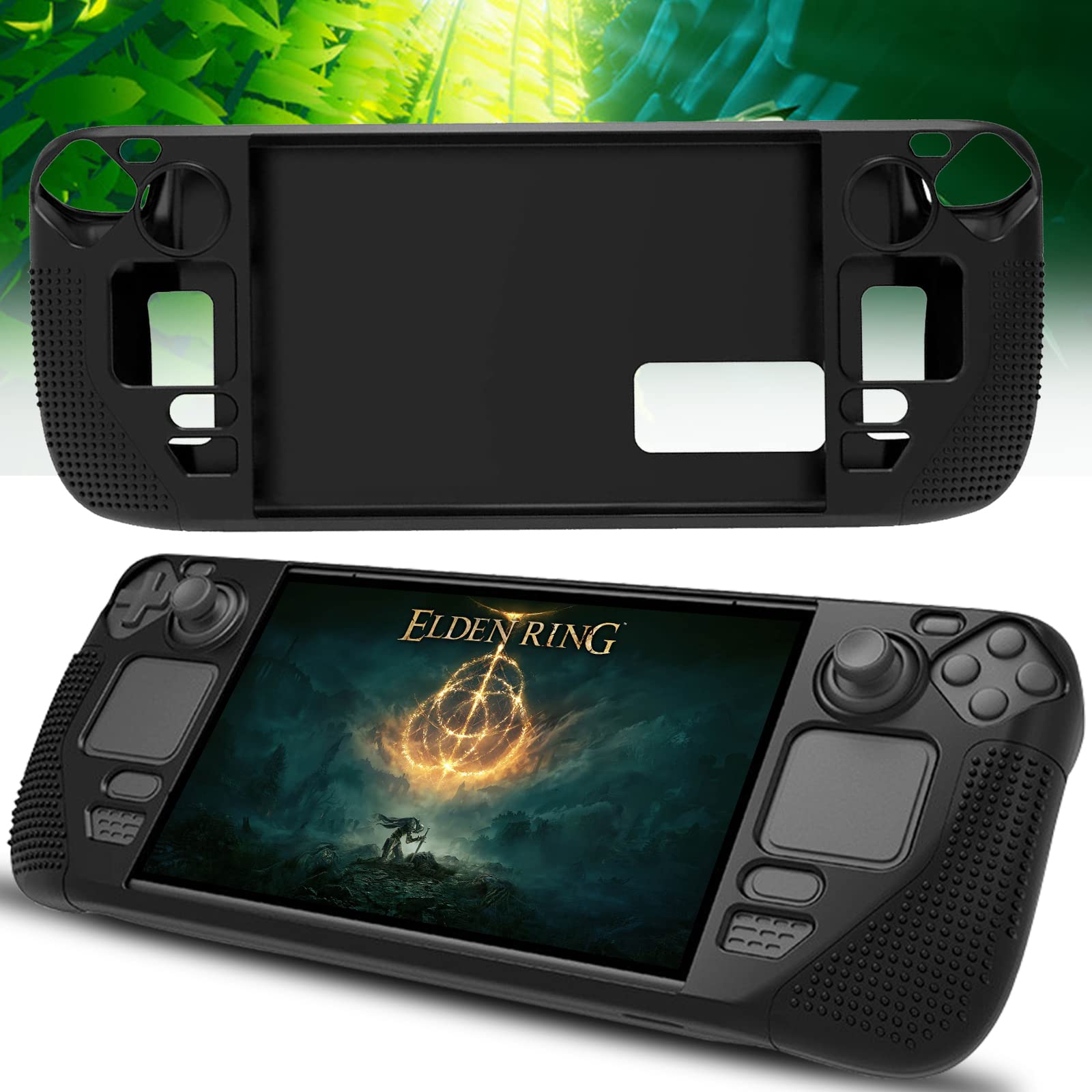 for Steam Deck Case, Full Protection Silicone Steam Deck Cover with Anti-Slip Particles, Anti- Scratch Soft Case Compatible with Valve Steam Deck Console - Black