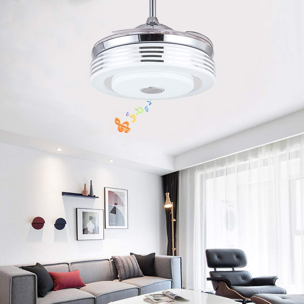 Fandian 42" Ceiling Fan with Lights Smart Bluetooth Speaker Remote Control Chandeliers, Retractable Blades, 3 Speed, Dimmable 7 Color Change Lighting for Living Room Bedroom