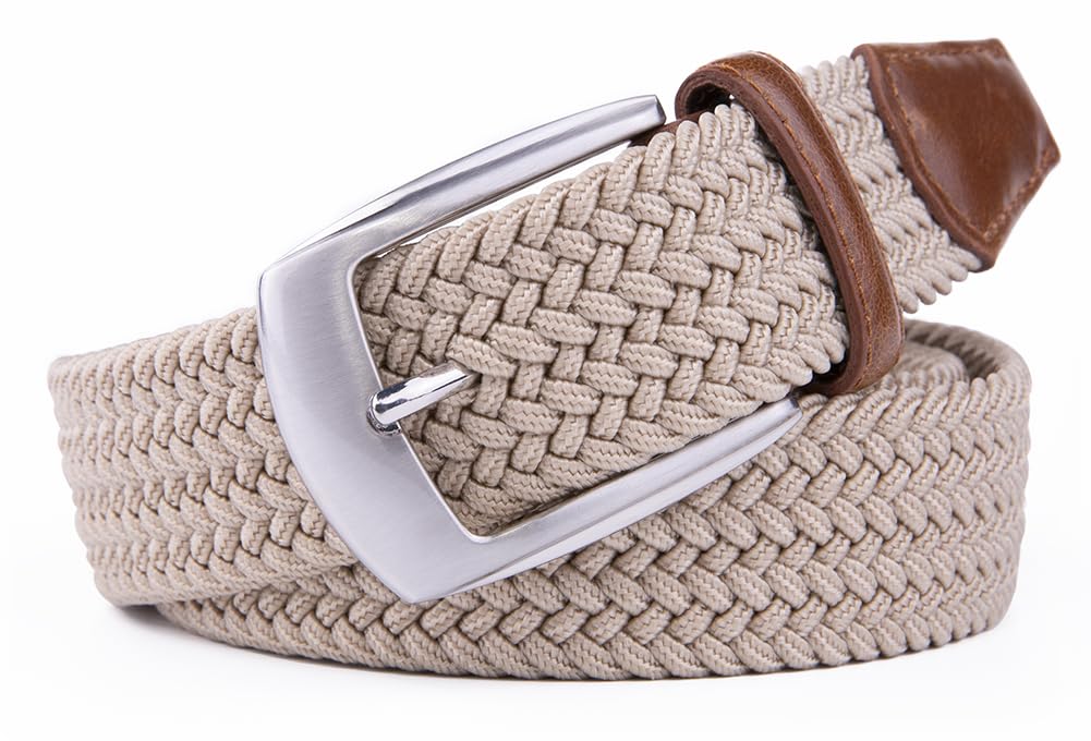 Elastic Fabric Woven Stretch Braided Belts (M, Beige)