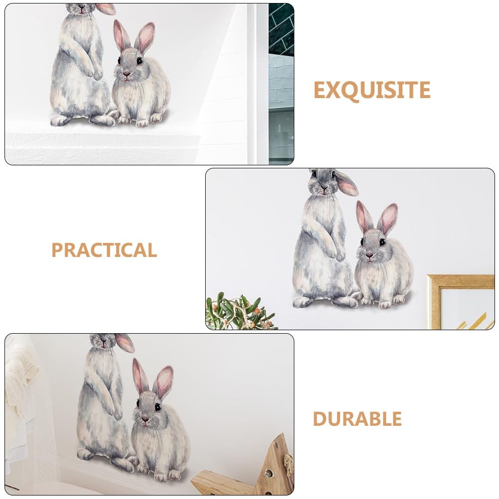 NOLITOY Easter Wall Decals Cute Bunnies Glass Stickers Removable Rabbit Wall Stickers for Bedroom Home Decal Art Easter Supplies
