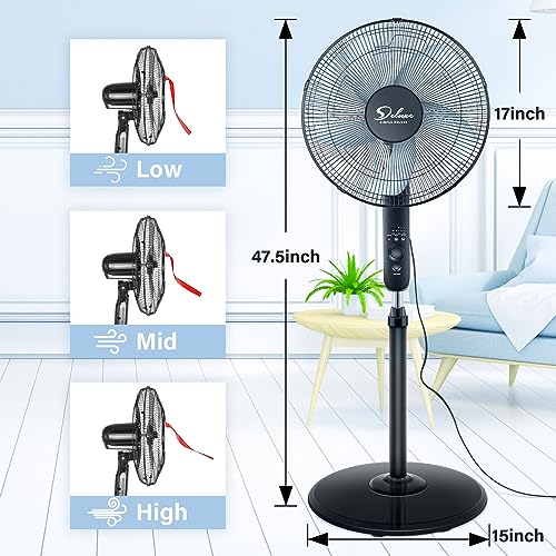 Simple Deluxe Pedestal Stand Fan with Remote Control for Indoor, Bedroom, Living Room, Home Office & College Dorm Use,3 Speed, Black, 16 Inch
