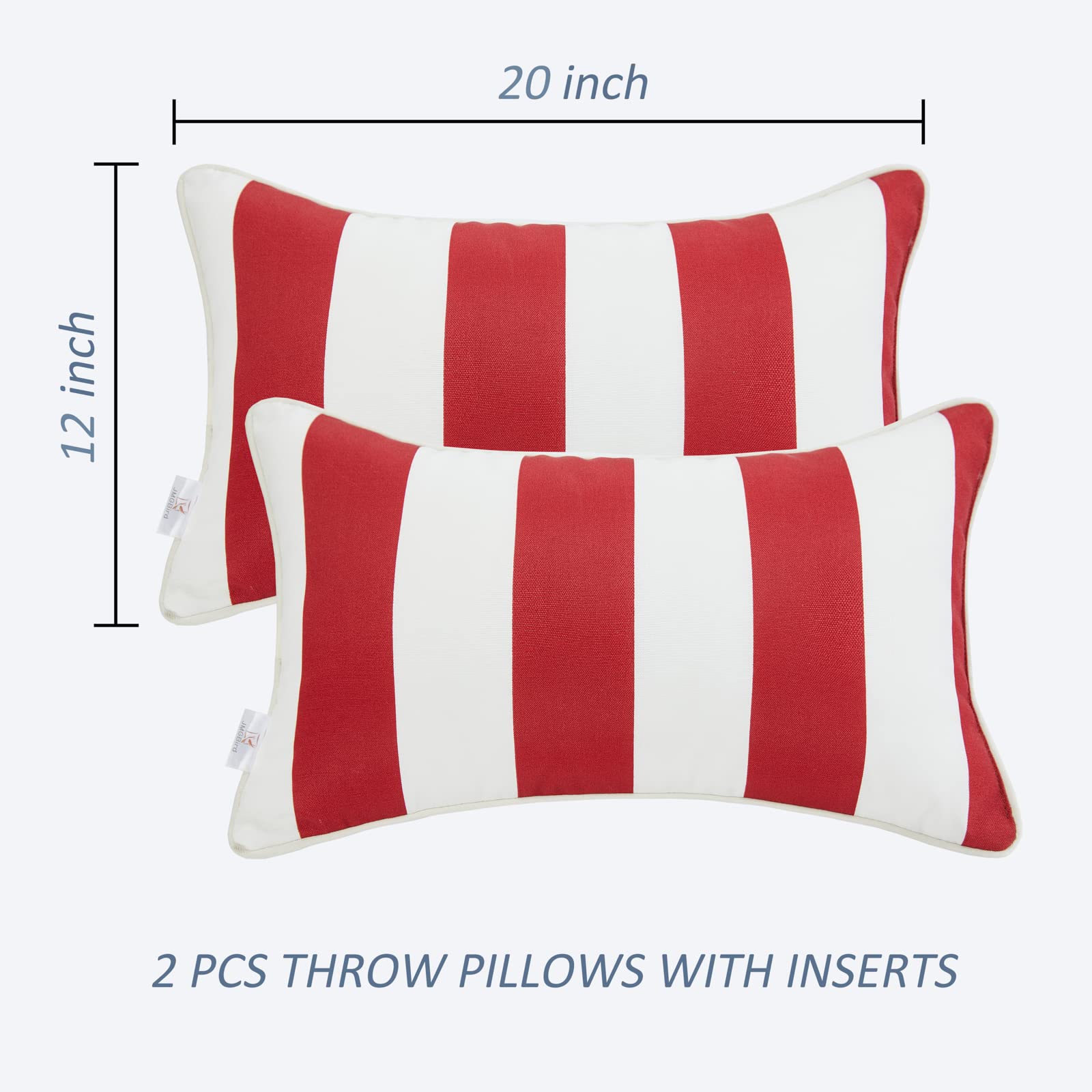 JMGBird Outdoor Lumbar Pillows, Waterproof Throw Pillows with Insert, Pack of 2, 12Γ20 Inch- Add a Pop of Color Outdoors (Red and White)