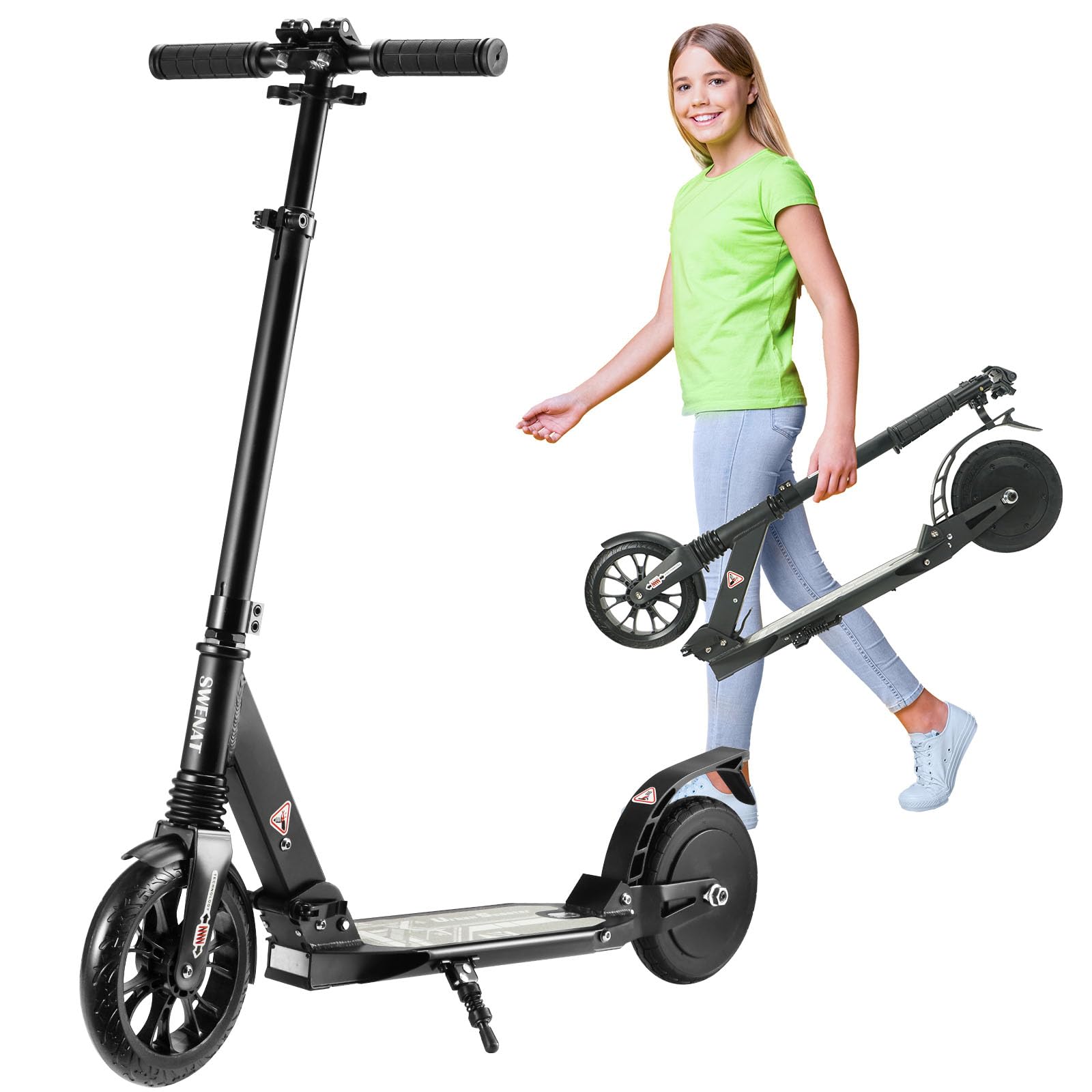 Electric Scooter for Kids and Adults, Max 5 Miles Range and 15 Mph Speed, 8" Solid Rubber Wheels Lightweight Electric Kick Scooter for Kids 8+