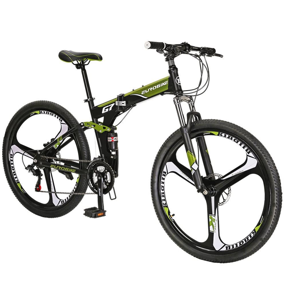 EUROBIKE Folding Mountain Bikes 27.5 for Men Adult Bicycles 3 Spoke(Green)