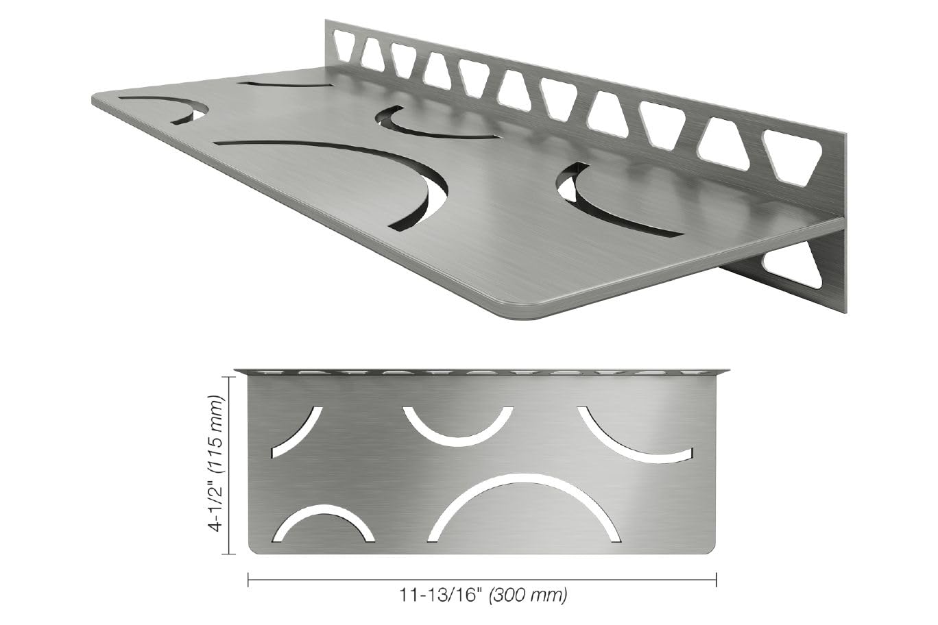 Schluter Rectangular Shelf for Tiled Walls - 4mm Thick, Curve Design, Stainless Steel Material, Brushed Stainless Steel Finish - SWS1D6EB