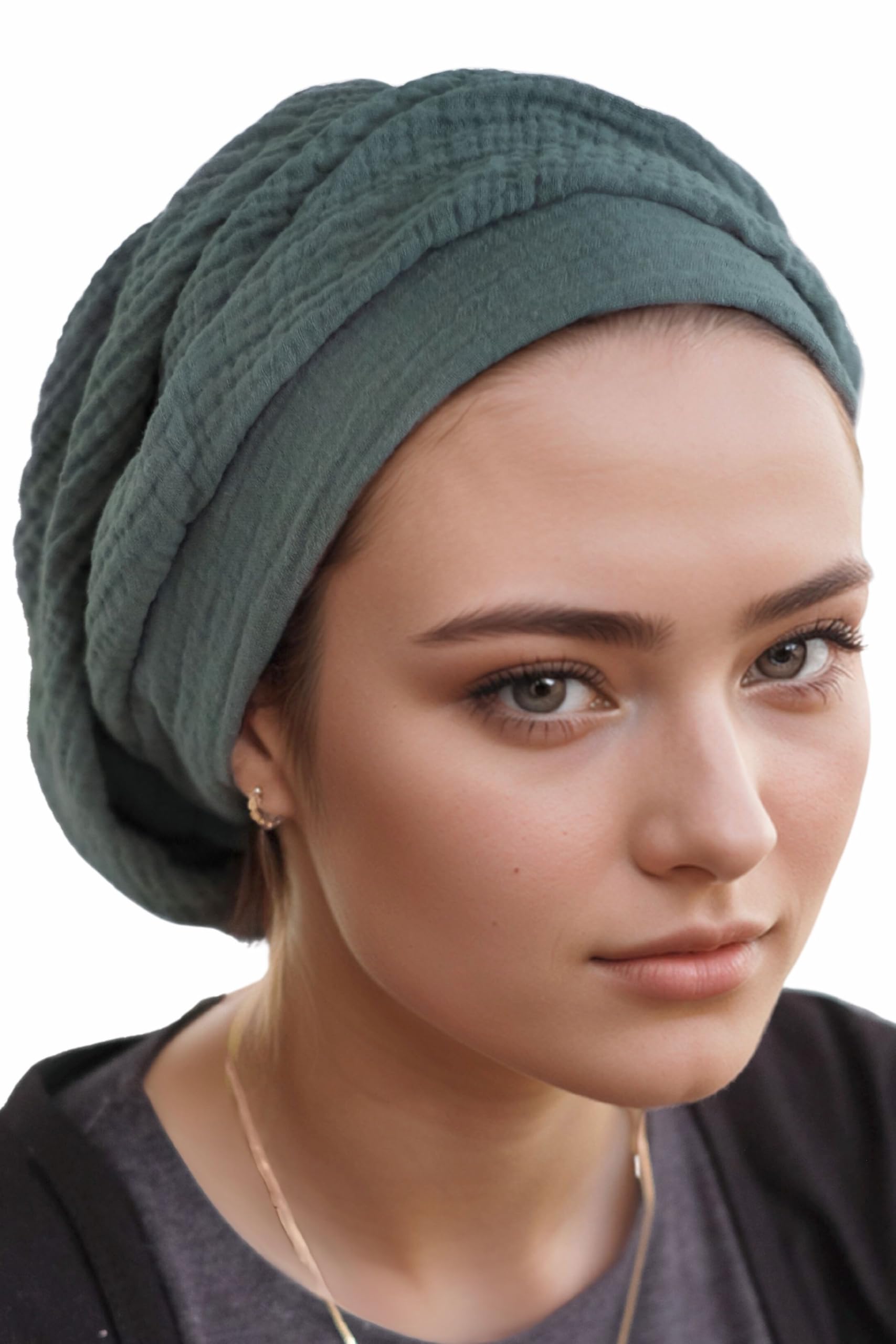 Jewish Head Covering Beret Head Wrap Adjustable Head Scarf Breathable Light Cotton Cancer Headwear for Women Israeli Tichel
(Green)