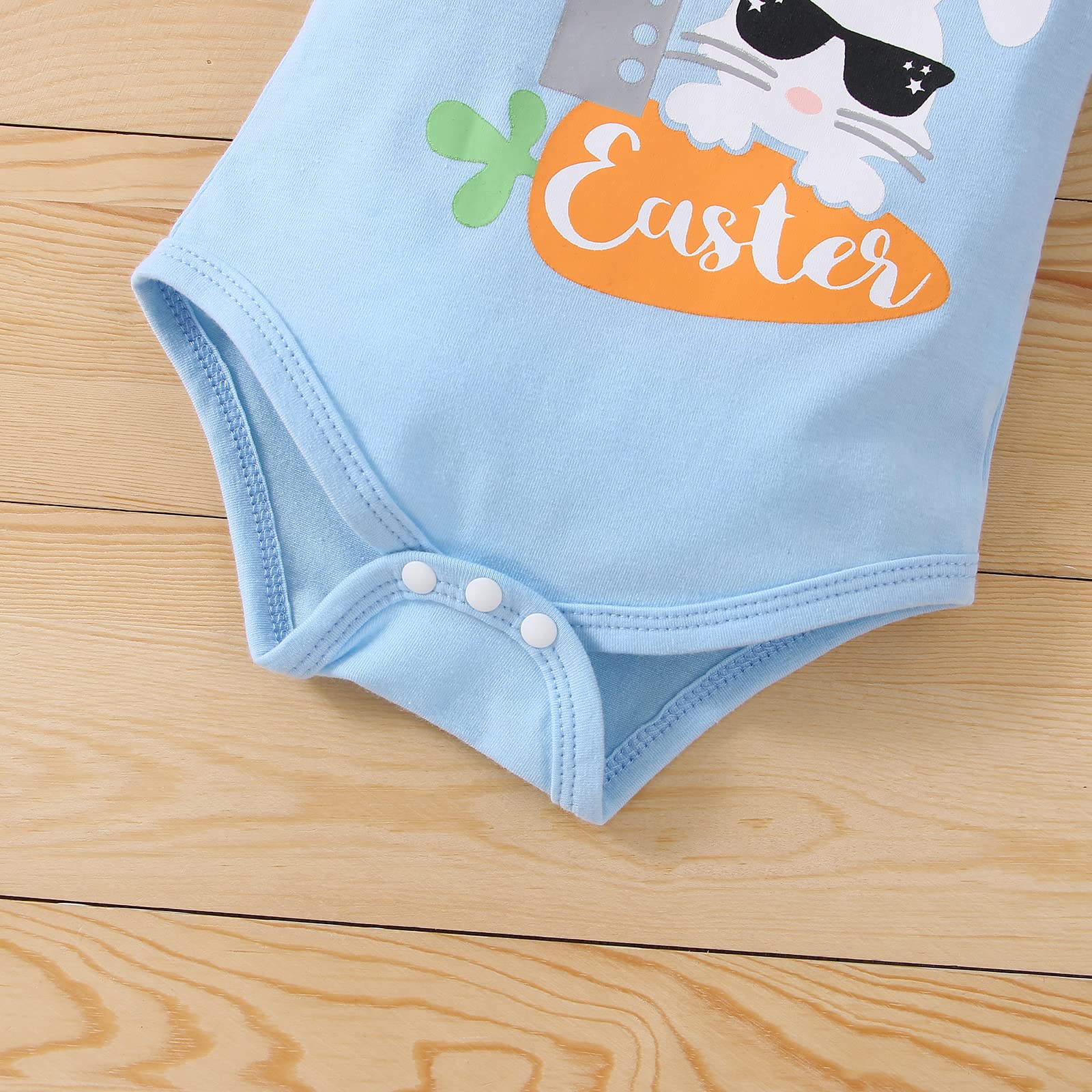 Noubeau Baby Boy Girl Easter Outfit My 1st Easter Long Sleeve Romper Stripe Pants Bunny Ears Hat 3PCS Clothes Set(Bunny-2,3-6 Months)