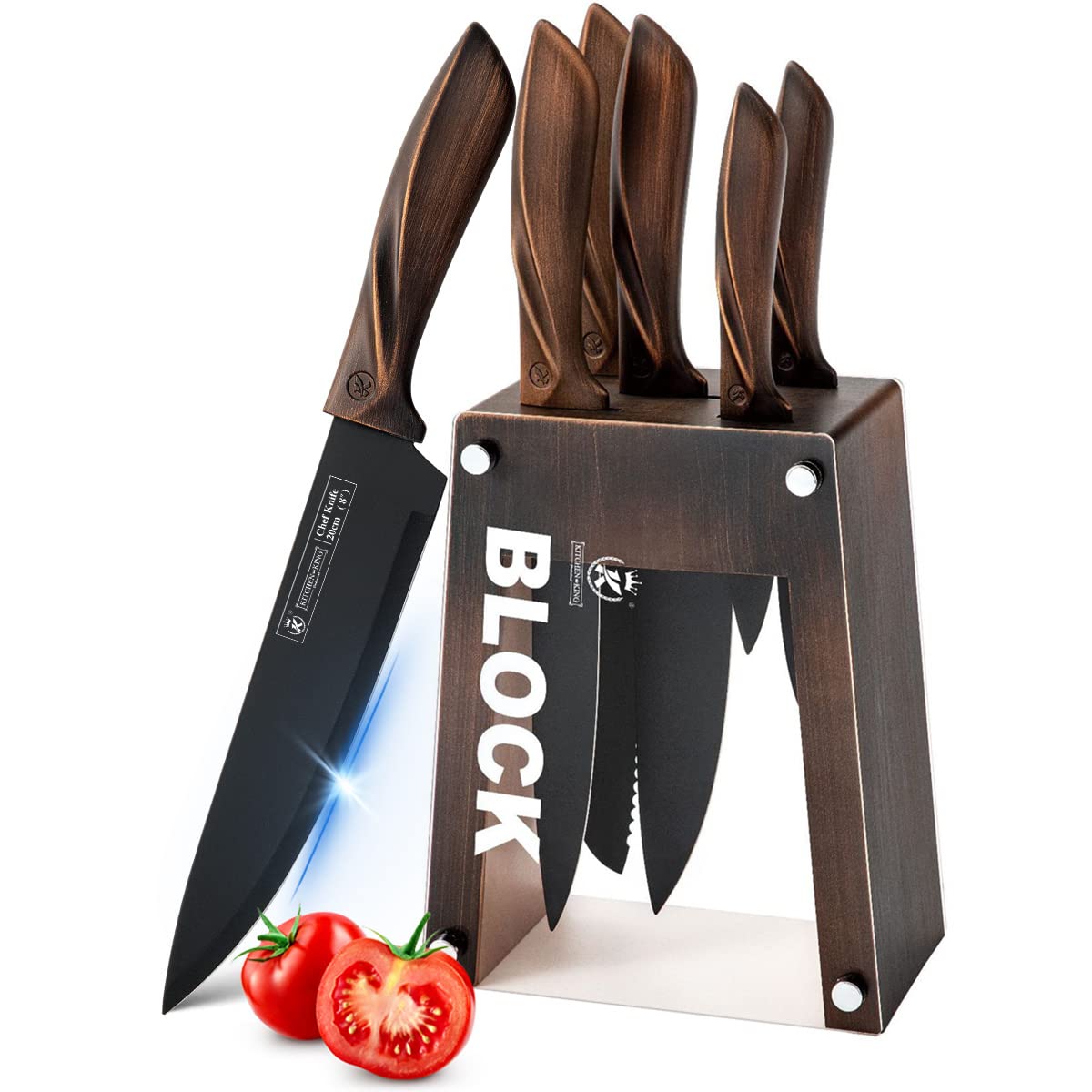 Kitchen Knife Set, Tinor 6-Piece Black Knife Sets for Kitchen with Acrylic Block, High Carbon Stainless Steel Sharp Kitchen Knives Chef Knife Block Set with Japanese Designed Ergonomic Handle