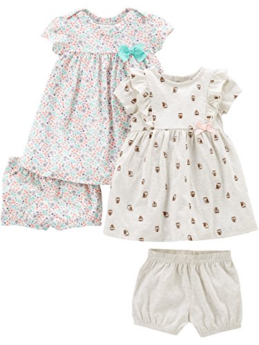 Simple Joys by Carter's Baby Girls' Short-Sleeve and Sleeveless Dress Sets, Pack of 2, Ivory Owl/White Floral, 12 Months