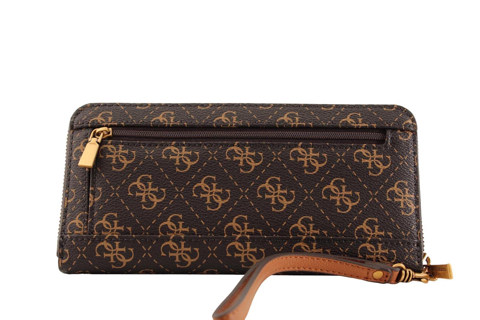 GUESS Nell Large Zip Around Wallet, Brown Logo/Cognac