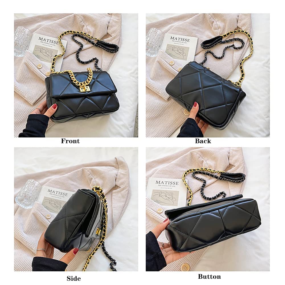 JRNDNIUO Small Quilted Crossbody Bag for Women White Shoulder Bag Trendy Designer Handbag Purses with Gold Chain
