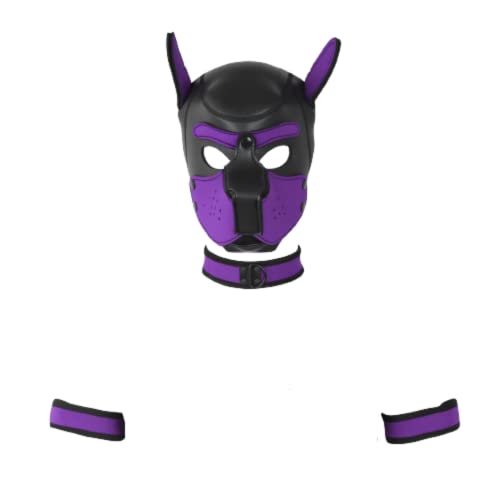XL Neoprene Pup Hood,Pup Hood,Puppy Mask Adult,Pup Play Mask for Men Women,Neoprene Dog Mask with Collar&Armband (Purple, XL)