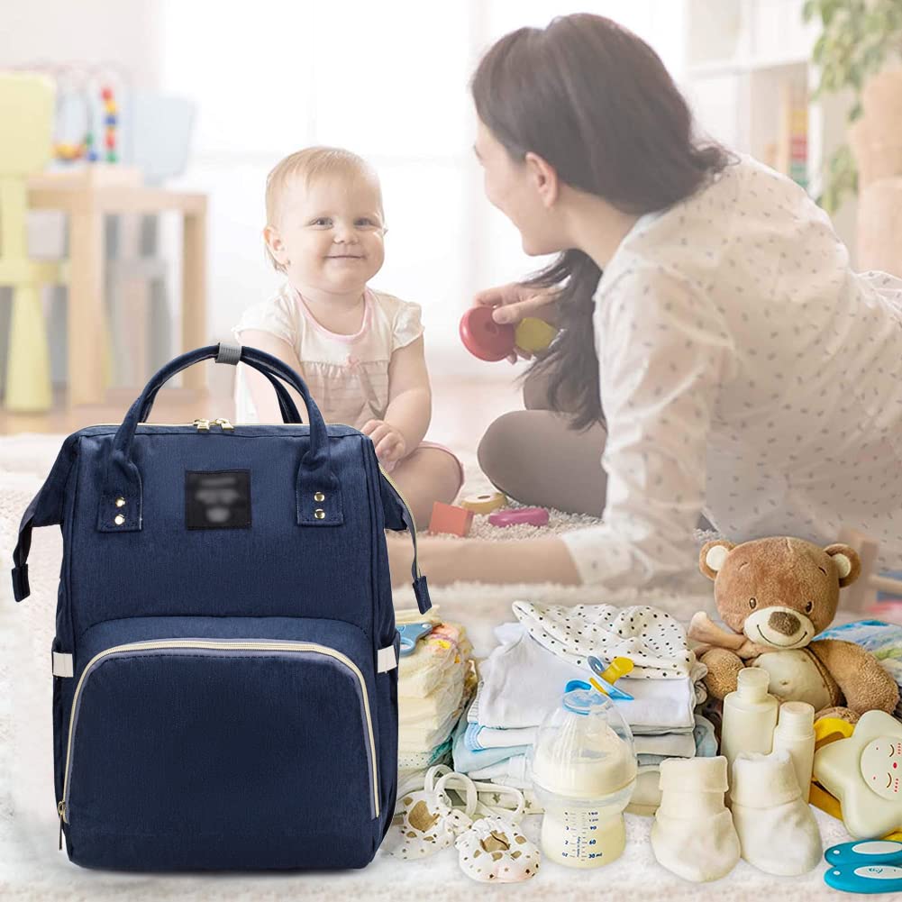 Limhoo Diaper Bag Backpack for Women/Men, Large Canvas Shoulders Diaper Backpack, Nappy Bags for Baby Care Travel (Navy Blue)