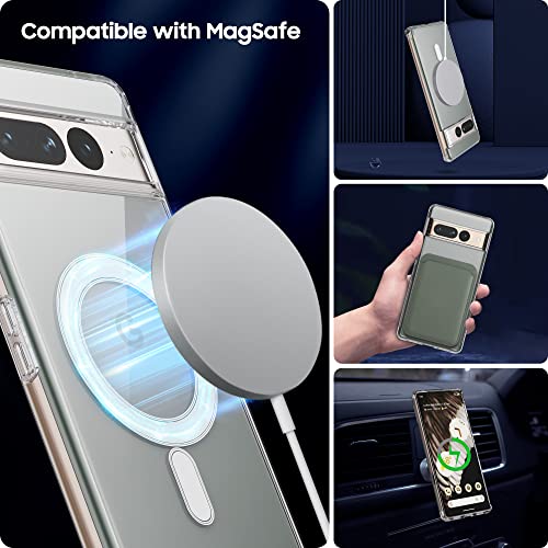 MAKAVO for Pixel 7 Pro Case, Magnetic Case Compatible with MagSafe, Slim Thin Hard Back & Soft Edges Crystal Clear Cover Shockproof Phone Shell with Camera Lens Protector