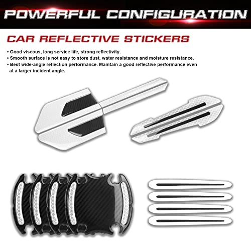 Xotic Tech Car Side Door Marker Rearview Mirror Edge & Door Handle Protector Guard Cover Warning Sticker Set, Carbon Fiber Pattern w/Reflective Safety Strip (White)