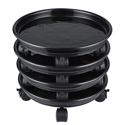 Skelang 4-Pack Plant Caddy 11.8 Inches, Plant Pallet with Brake Wheels, Plant Stand Roller for Indoor and Outdoor Heavy Duty Planter, Load Capacity 125 Lbs (Black)