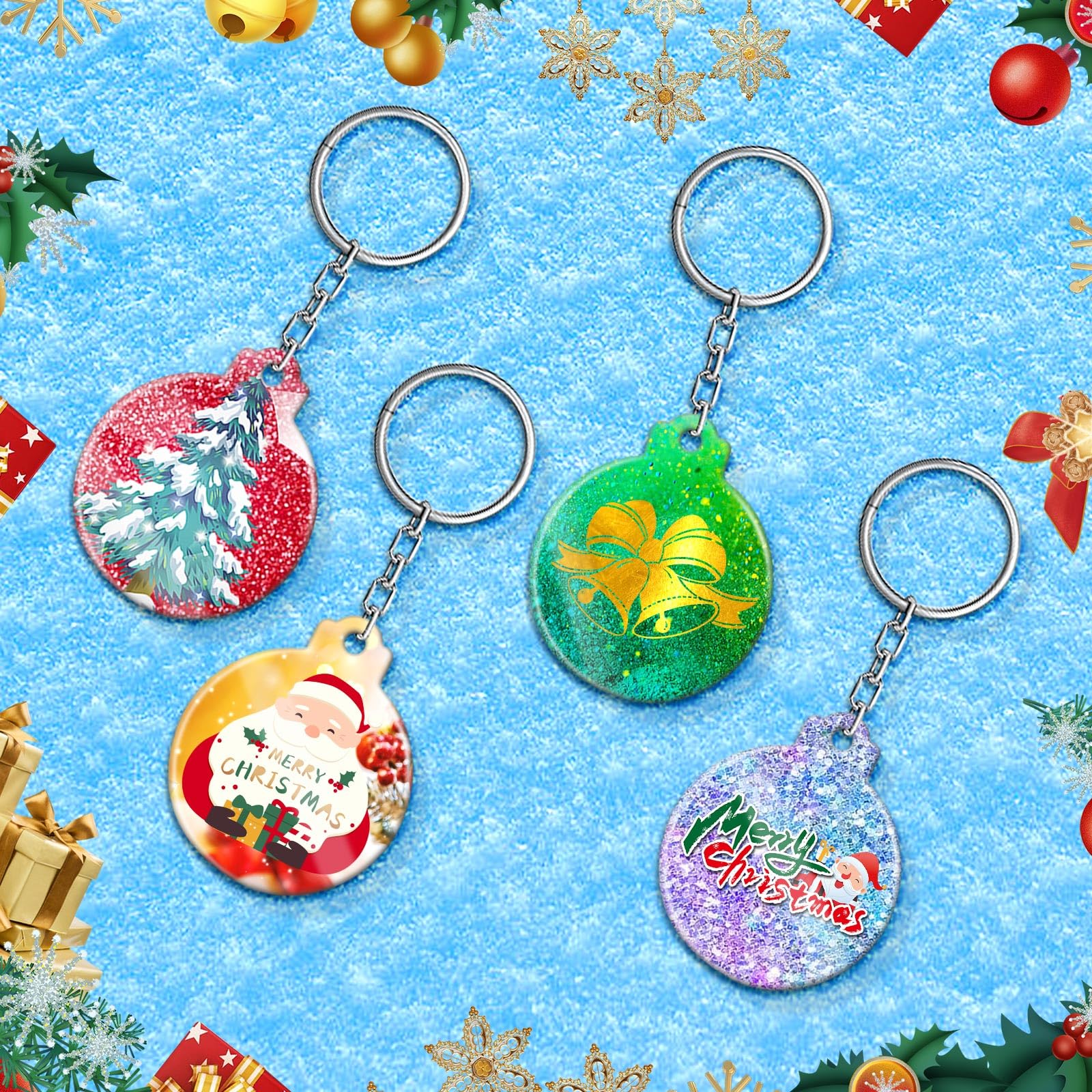 FEBSNOW 4PCS Christmas Ornaments Resin Molds Round Silicone Resin Ornaments Molds with Strings Epoxy Pendant Casting Molds for Resin Resin Molds Silicone for DIY Crafts Making Holiday Xmas Home Decor