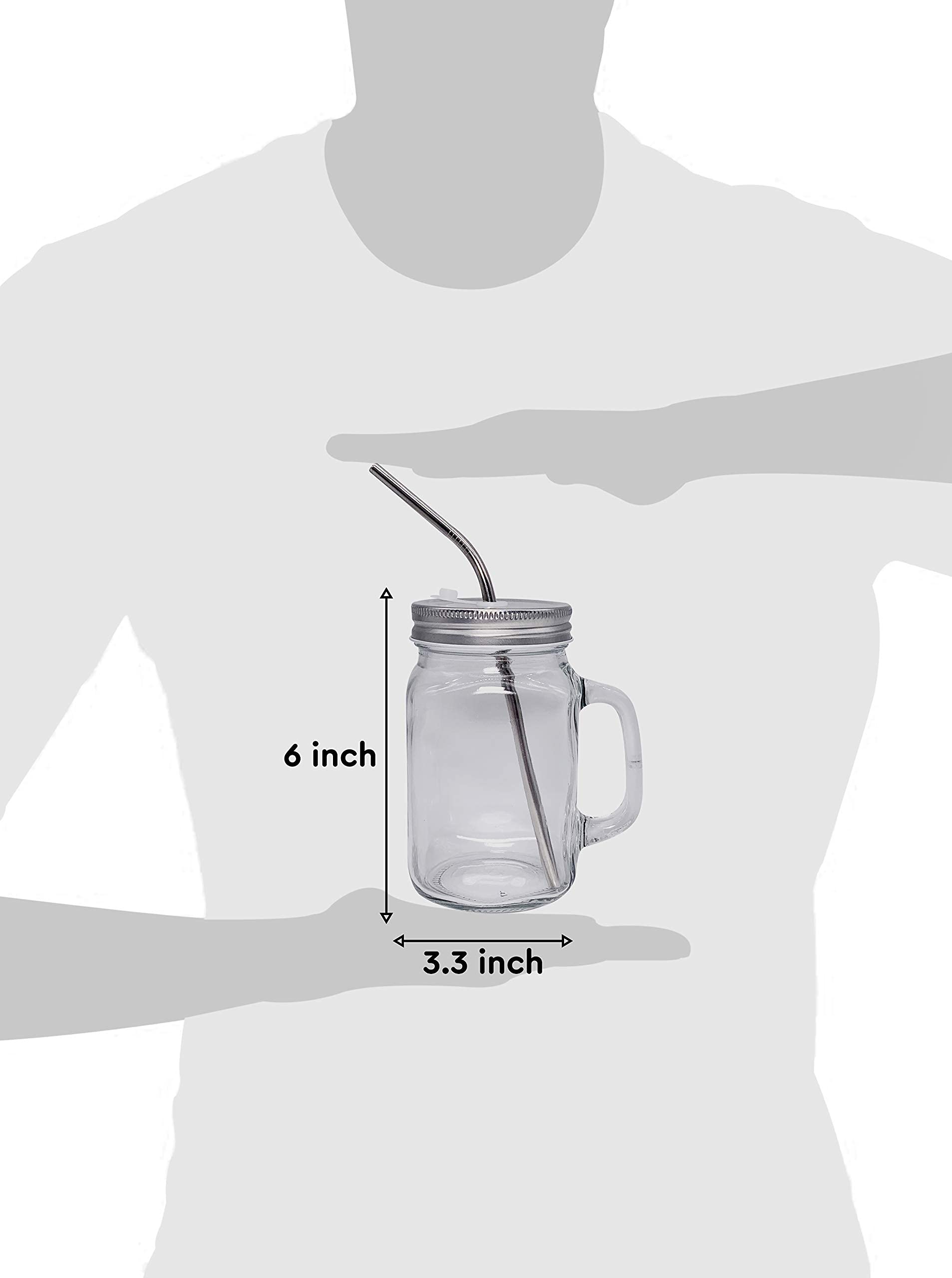 Home Suave 20oz Mason Jar Mugs with Handle Set of 2, Regular Mouth, Light blue Lids with Reusable Stainless Steel Straw, Kitchen GLASS 20 oz Jars