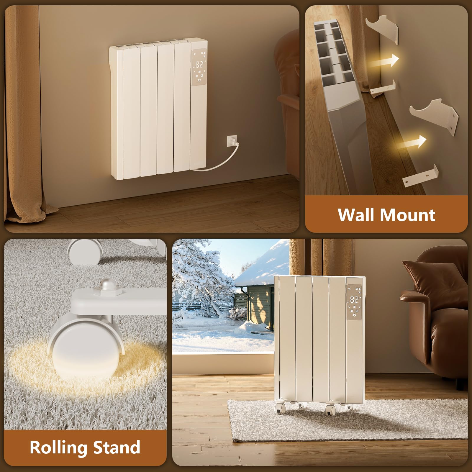 Lueptexx 800w Convection Heater-Wall Panel Heater-Electric Heater for Indoor Use, Quiet Fan-less Design, Energy Efficient Heating with Remote Control, 24h Timer, Child Lock