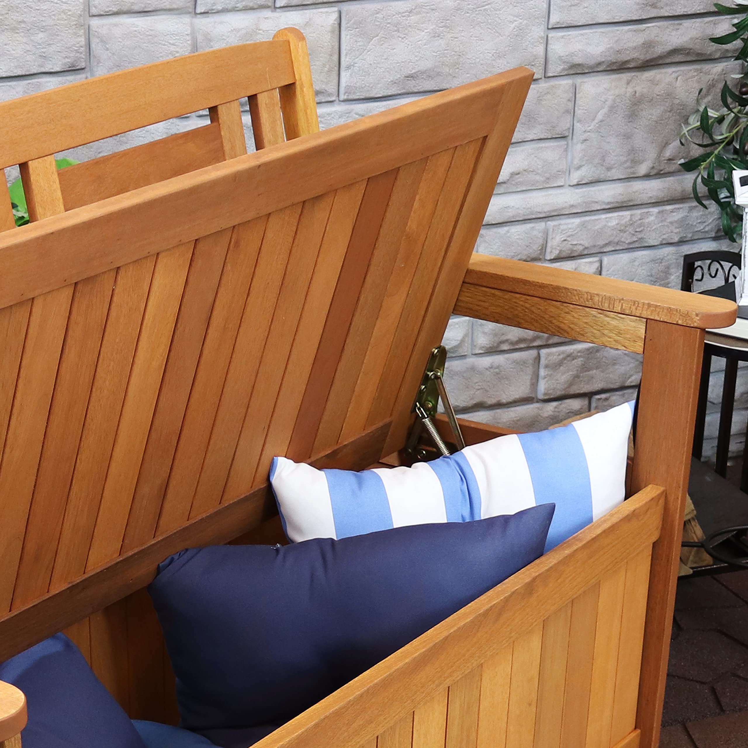 Sunnydaze 51-Inch Meranti Wood Outdoor Storage Bench with Teak Oil Finish