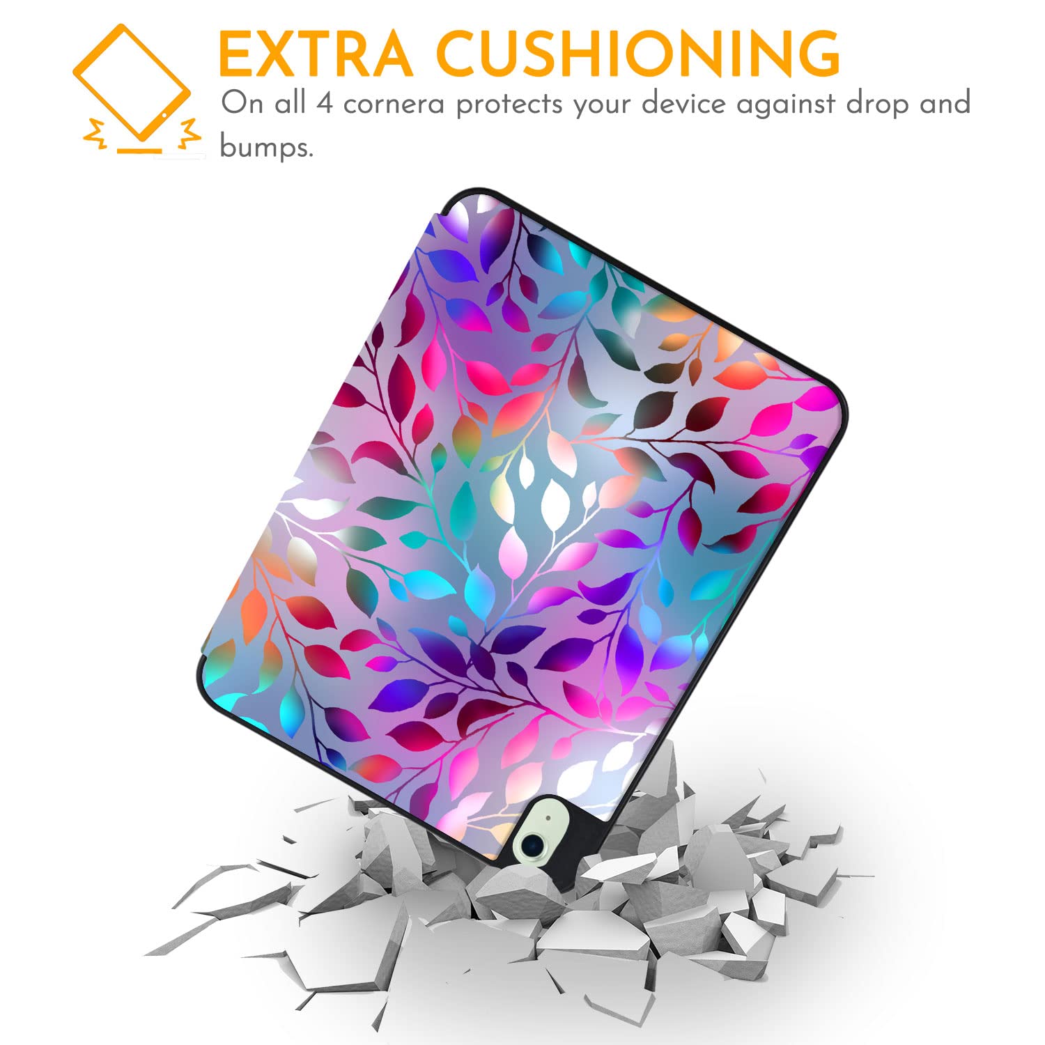 Hi Space for iPad 10th Generation Case 10.9 inch 2022 with Pencil Holder, Colorful Leaf Trifold Protective Shockproof Cover foriPad 10th Gen Auto Sleep Wake for A2757 A2777