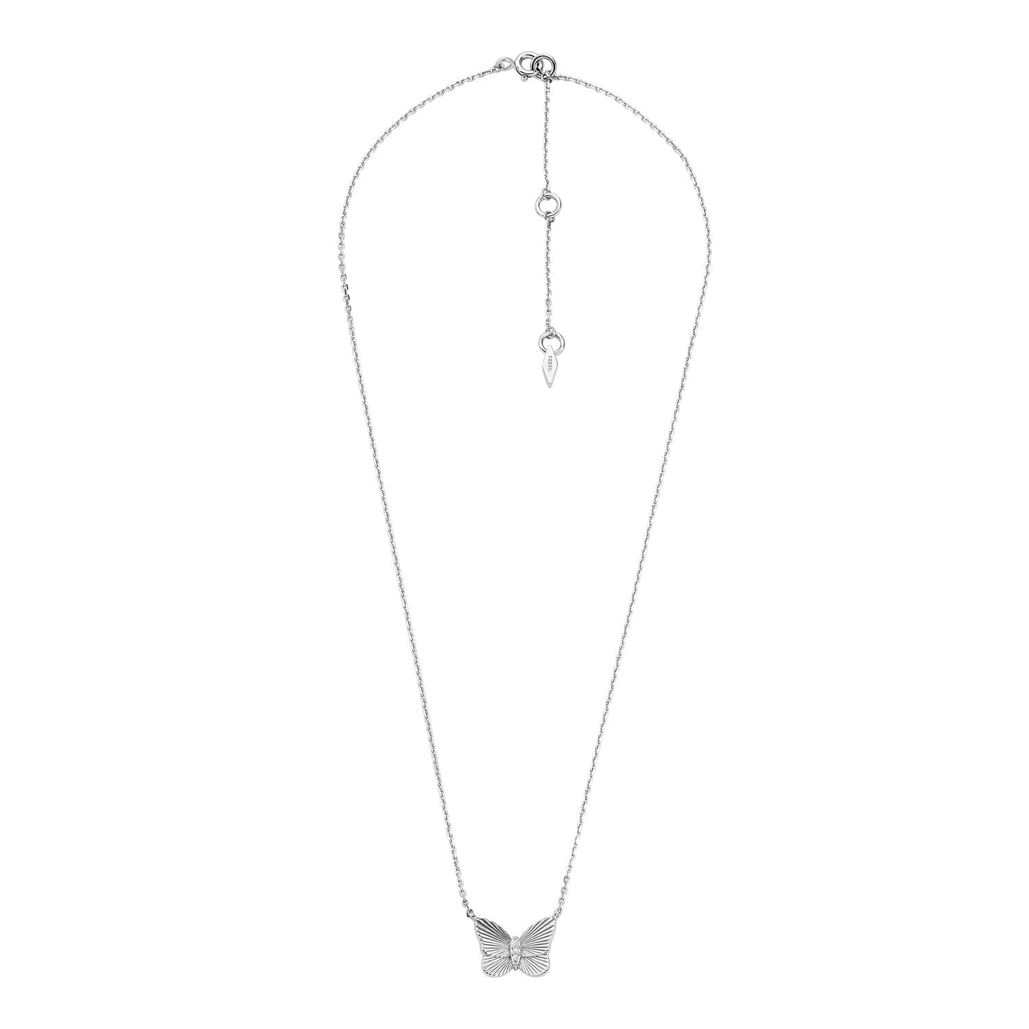 Fossil Women's Sterling Silver Butterflies Chain Necklace, Color: Silver (Model: JFS00619040)