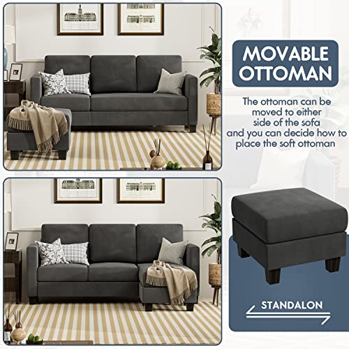 YESHOMY Convertible Sectional Small Sofa L-Shaped Couch Seat with Modern Linen Fabric, for Living Room, Apartment,Study and Office, 70", Dark Gray