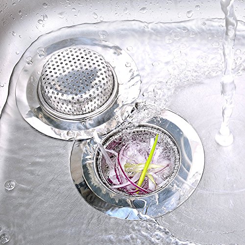 NHSUNRAY 2pcs Stainless Steel Kitchen Sink Strainer Heavy-Duty Drain Filter Fit for Drain Filter for Kitchen Bathroom Basin Laundry Stop Hair Disposal Waste