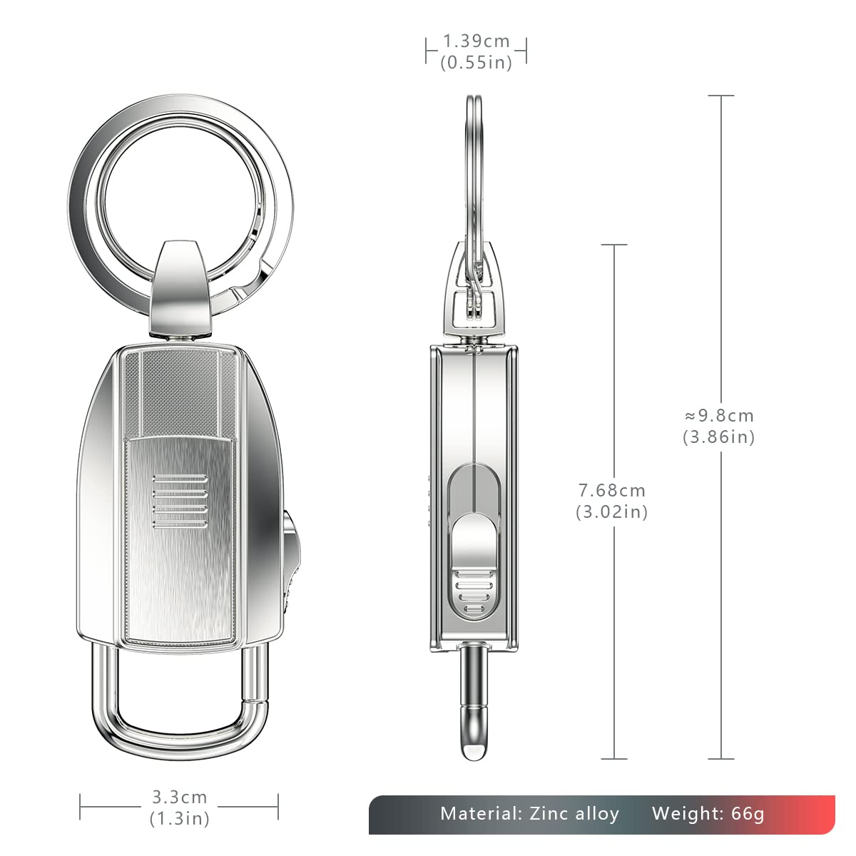 Electric USB Keychain Lighter Silver (Free 2 Tungsten Coil)