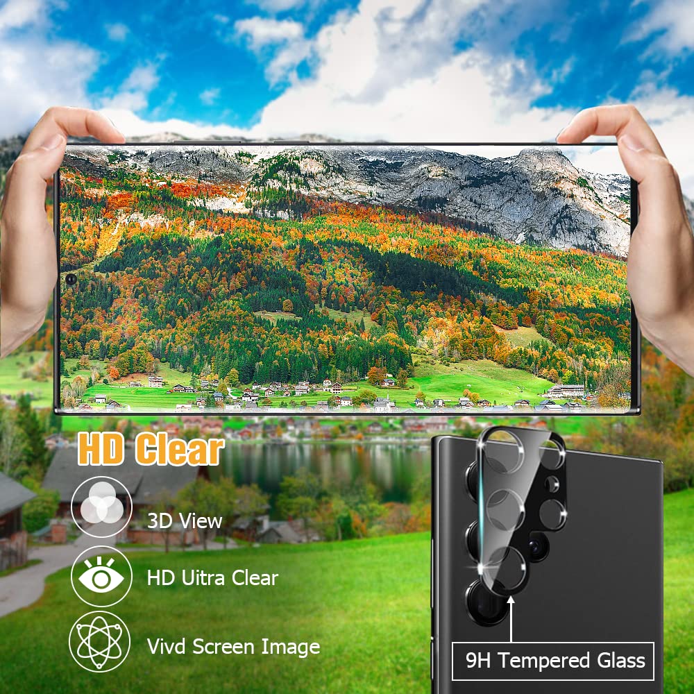 Galaxy S22 Ultra Screen Protector 【2+2 Pack】With Camera Lens Protector, Compatible Fingerprint, 3D Glass Full Coverage 9H Hardness Tempered Glass Screen Protector for Samsung Galaxy S22 Ultra 5G 6.8