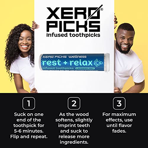 Xero Picks Wellness - Infused Flavored Toothpicks for Long Lasting Fresh Breath & Dry Mouth Prevention - 60 Picks - 3 Pack - Lavender Mint - Rest + Relax