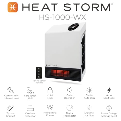 Heat Storm Deluxe Space 1000 Watt Infrared Wall Mount Electric Heater, White