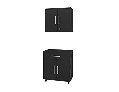 Manhattan Comfort Eiffel 2-Piece Storage Garage Set in Matte Black